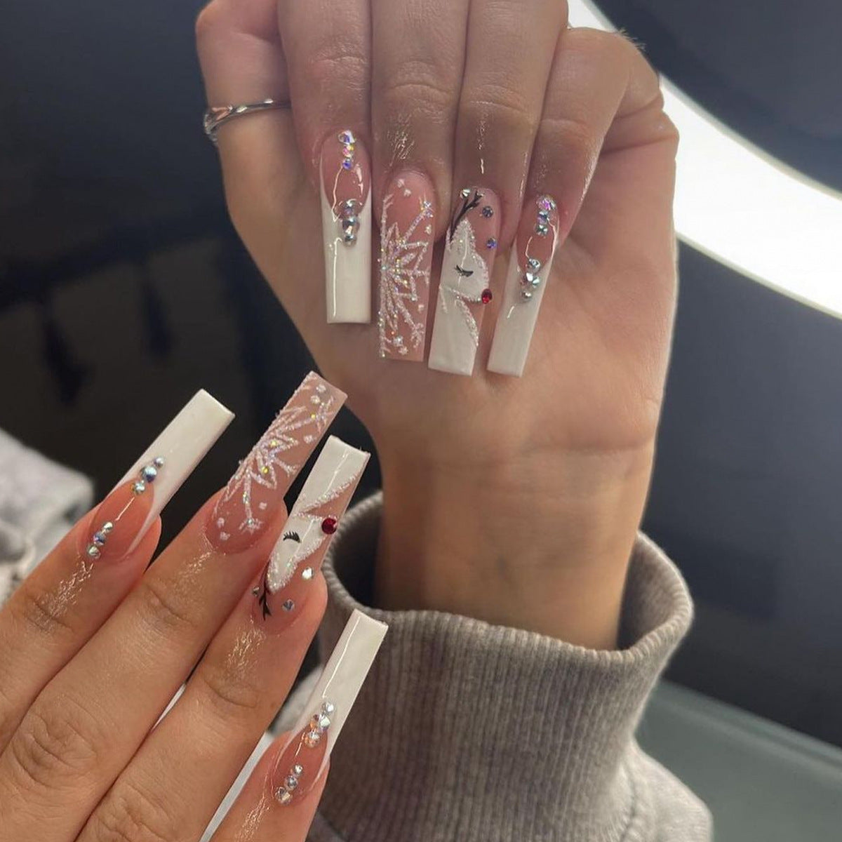 Glamorous Winter Wonderland Long Square Clear Nail Set with Intricate ...
