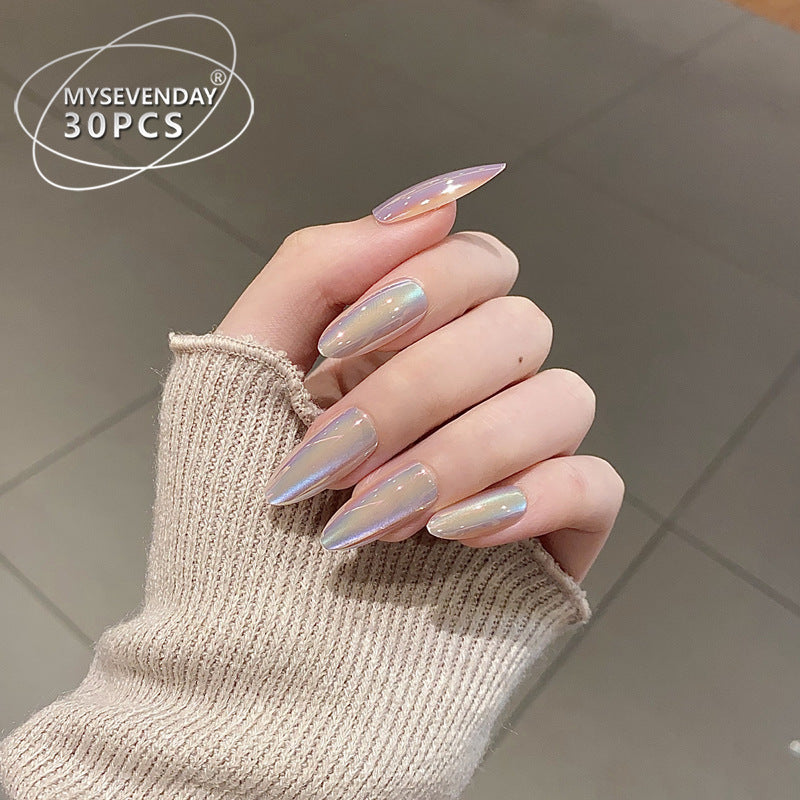 Celestial Glamour Long Almond Shaped Iridescent Press On Nail Set with ...