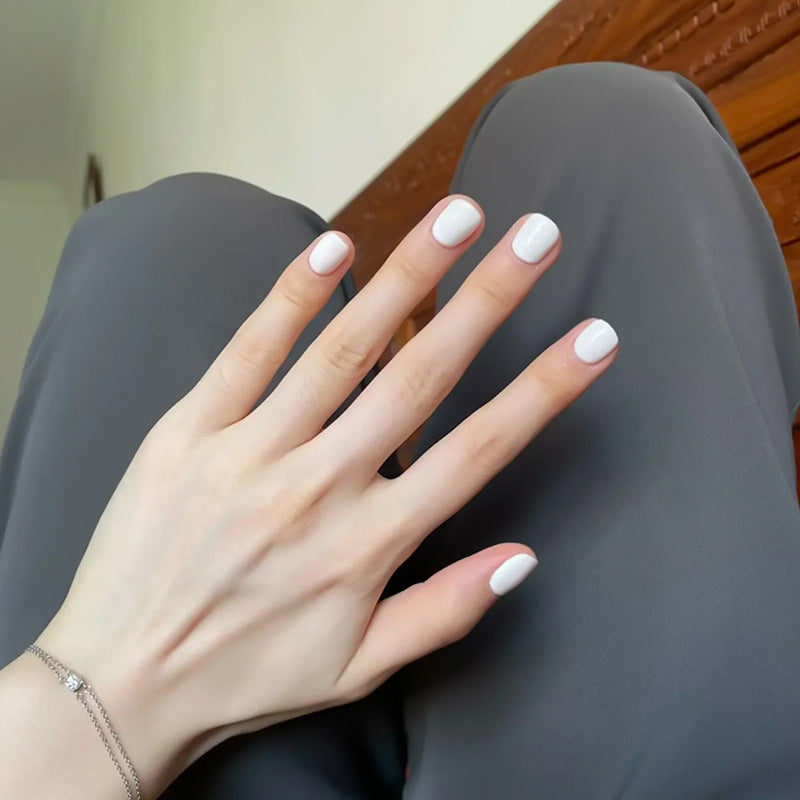 Glamorous Minimalist Short Square White Press On Nail Set with High Gl ...