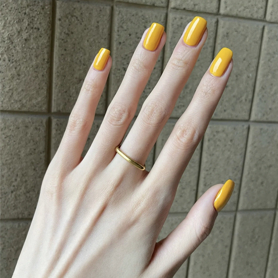 Sunshine Glamour Short Square Mustard Yellow Press On Nails with Gloss ...