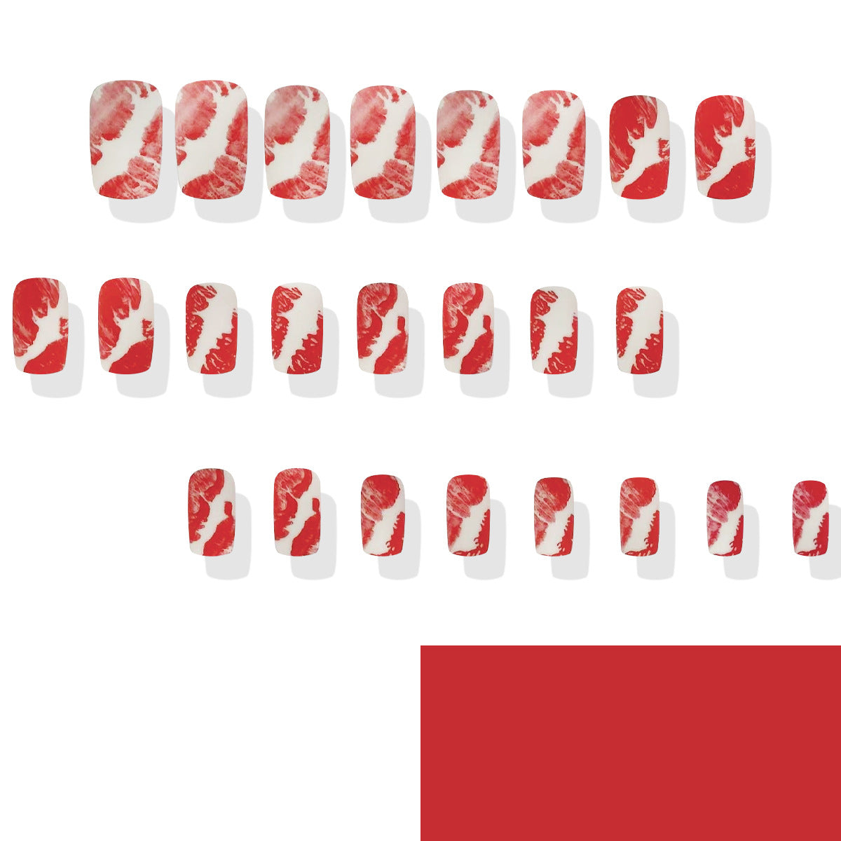 Bold Beauty Red Short Square Press-On Nail Set with Abstract Splash De ...