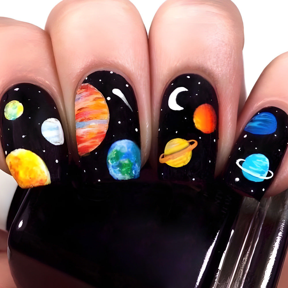 Cosmic Dreams Medium Square Multicolor Space-Themed Nail Set with Cele ...