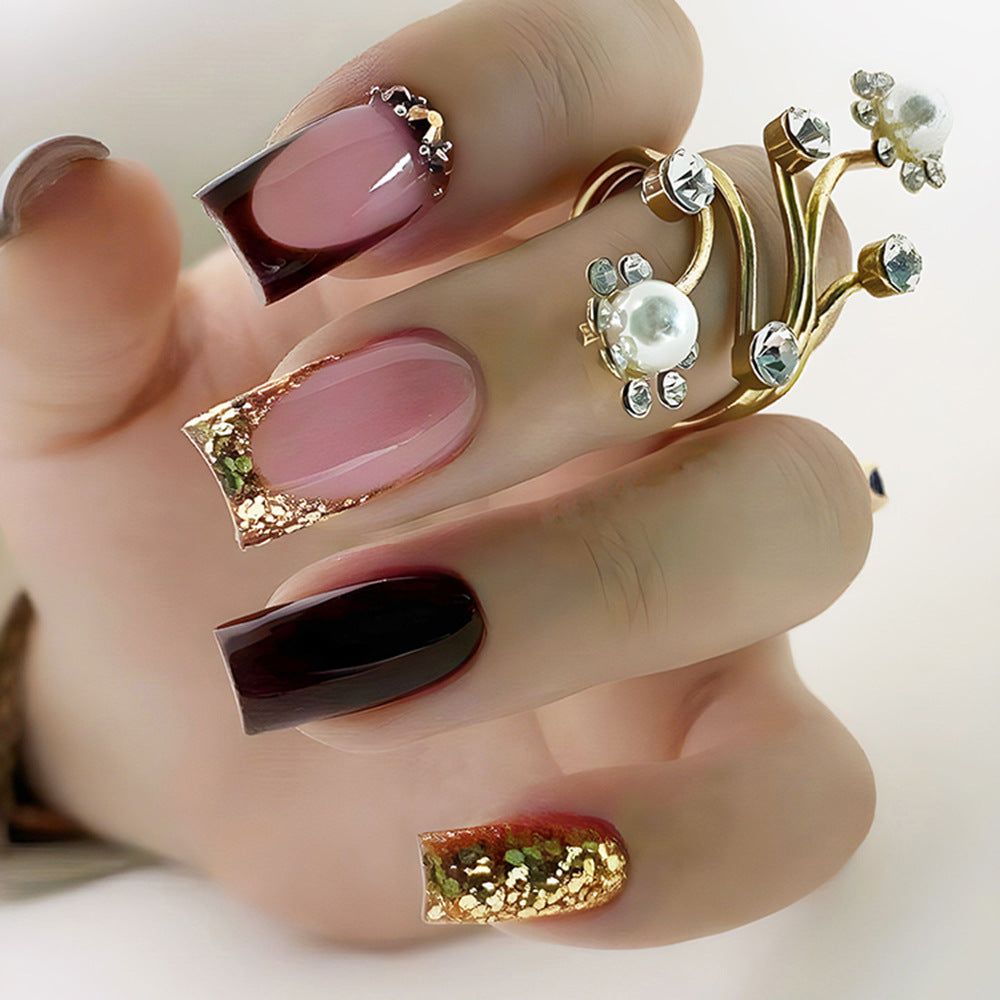 Glamorous Elegance Long Square Burgundy and Pink Press on Nail Set wit ...