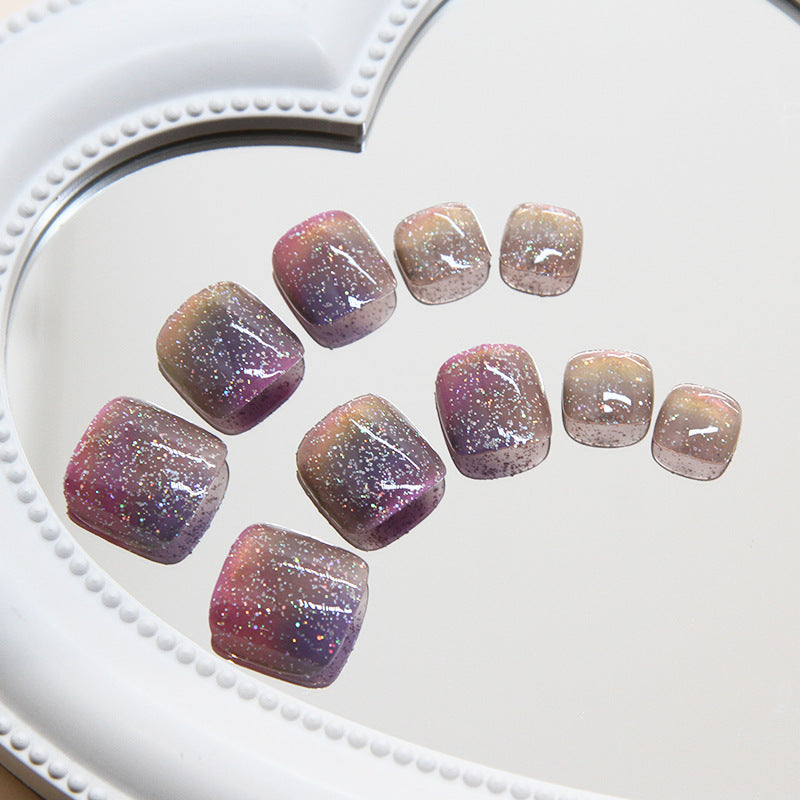 Galactic Glamour Short Square Gradient Purple Press On Toenails Set wi ...