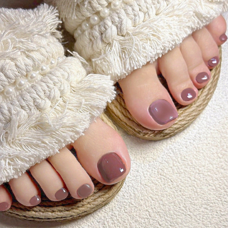 Bohemian Bliss Short Square Mauve Press On Toenails Set with Shiny Fin ...