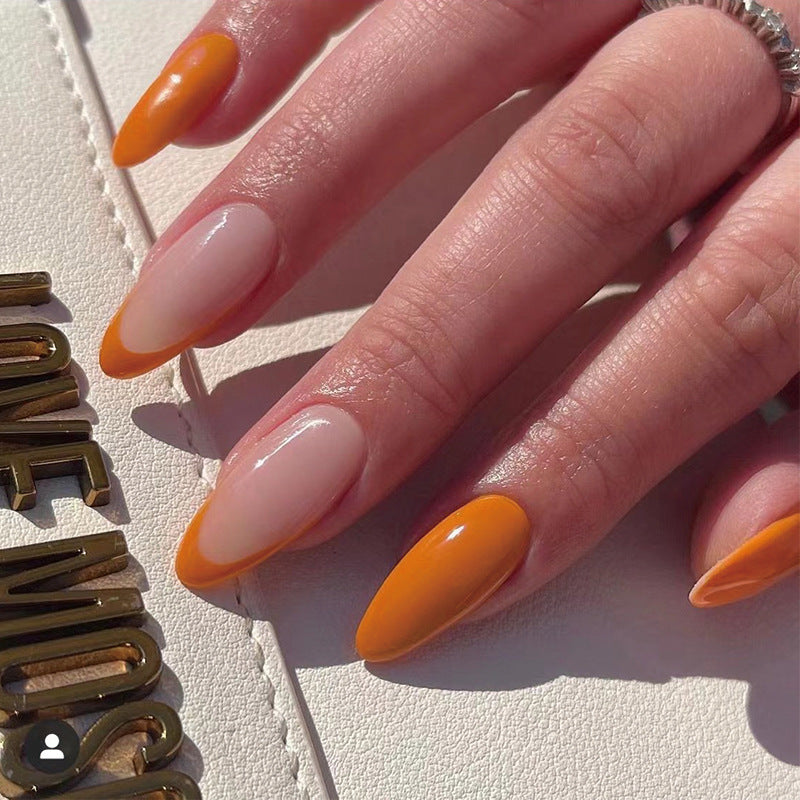 Sunset Ombre Long Almond Press On Nails with Dual-Tone Feature in Warm ...