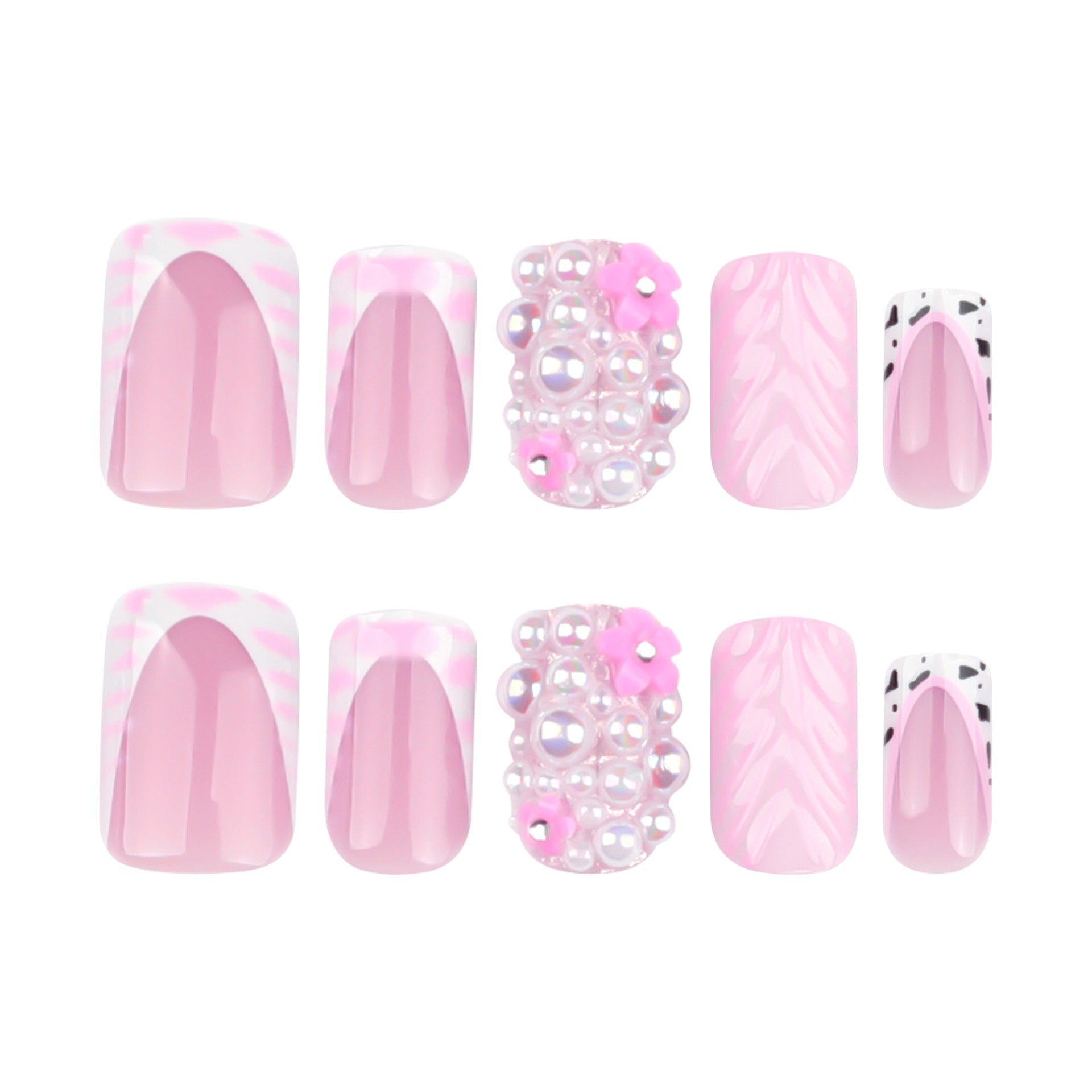 Blush Blossom Dreamy Short Square Pink Nail Set with Glamorous Pearl A ...