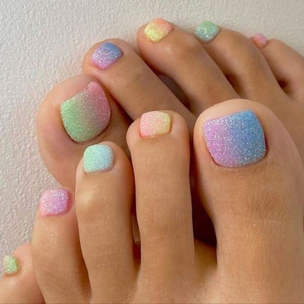 Whimsical Fantasy Short Square Glitter Gradient Press On Toenail Set i ...