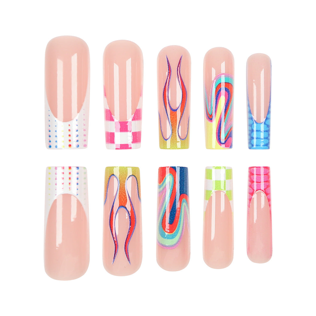 Vibrant Fiesta Long Square Press On Nail Set with Artistic Swirls and ...
