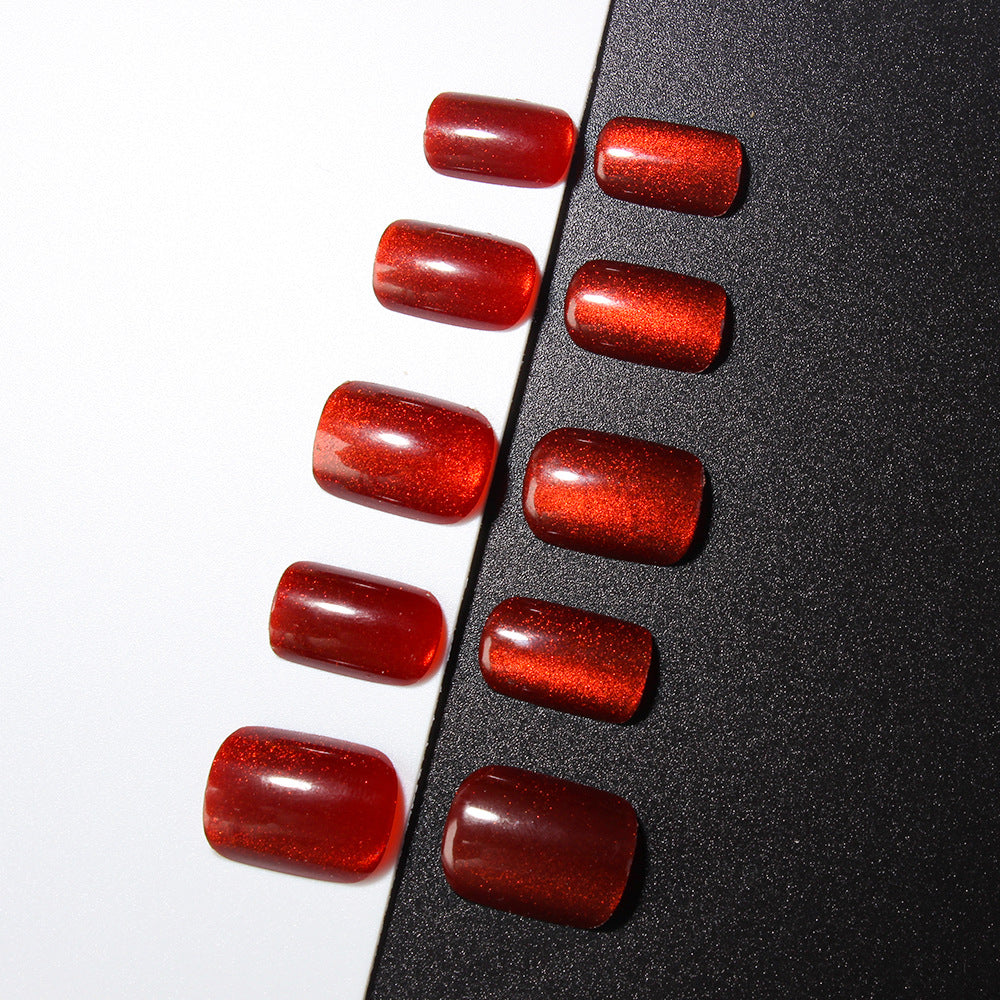 Glistening Autumn Ember Press On Nail Set Medium Square Red Sparkle Fi ...