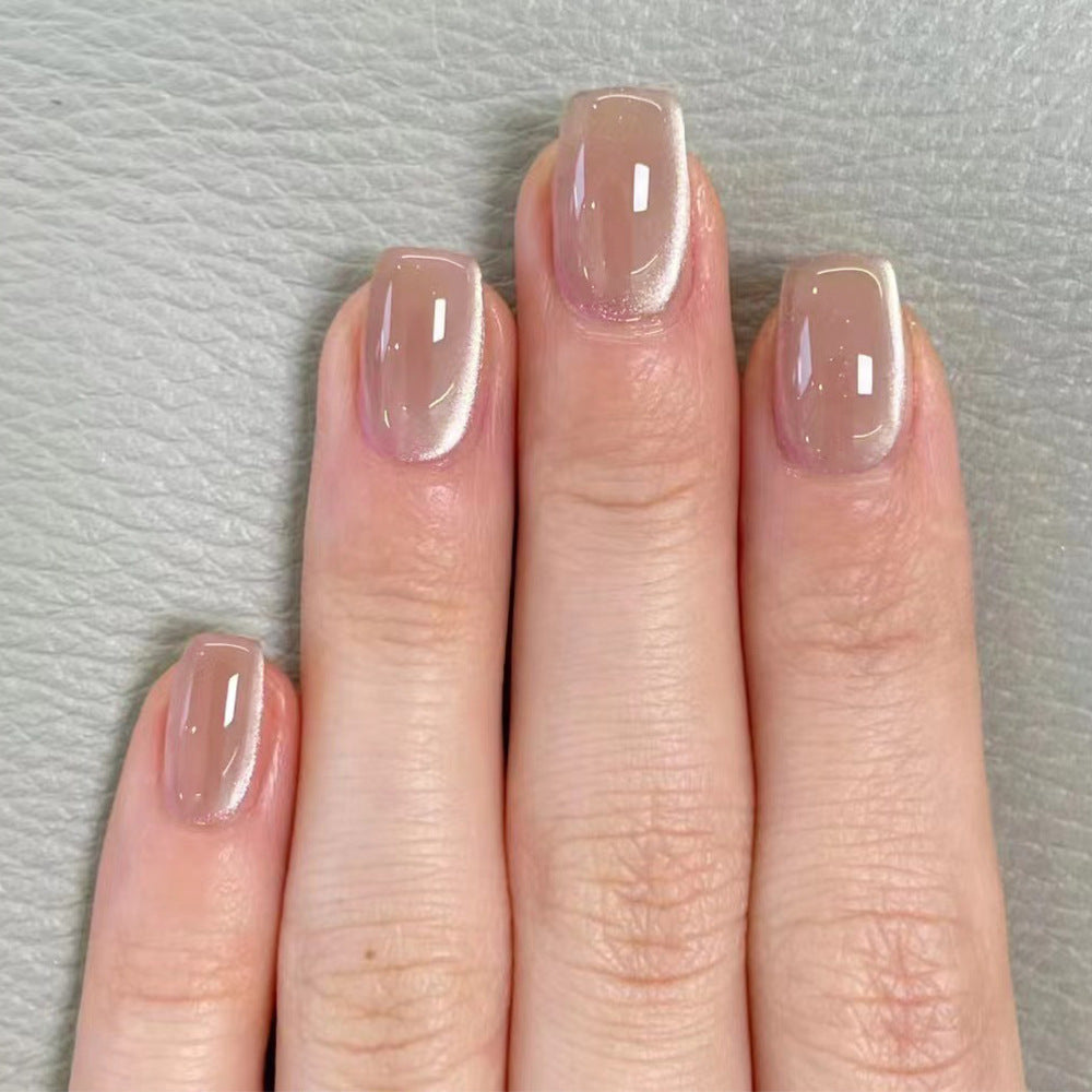 Elegant Sunset Square Press On Nail Set Short Beige Ombre with Glossy ...
