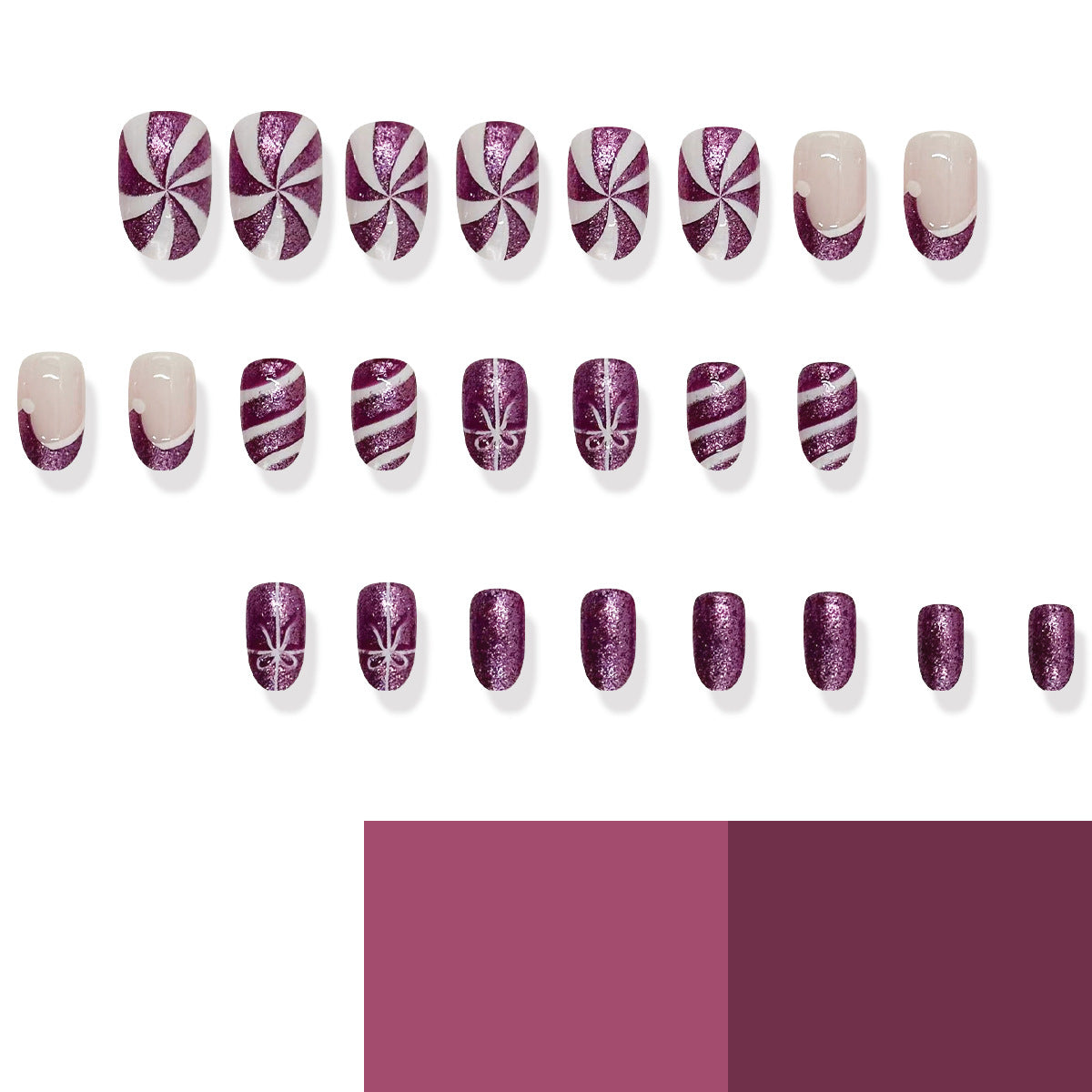 Candy Inspired Long Almond Burgundy Glitter Press On Nail Set with Daz ...