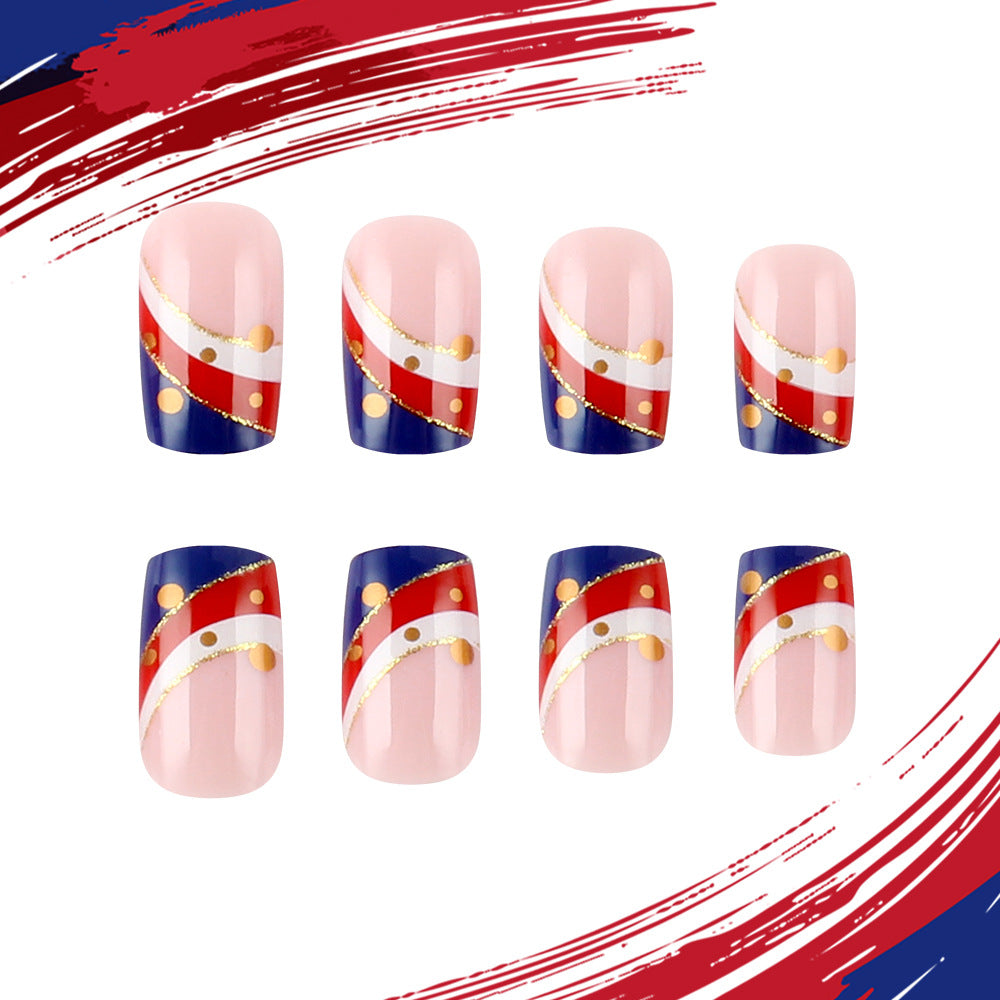Festive Elegance Medium Square Pink and Blue Press on Nail Set with Go ...