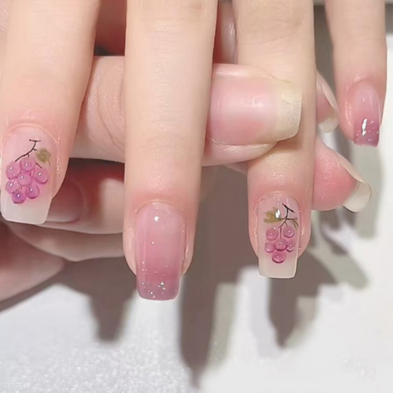 Grape Paradise Medium Square Press On Nail Set in Pink Ombre with Char ...