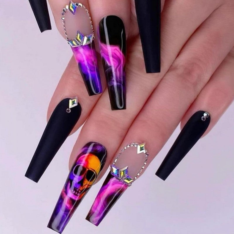 Gothic Glamour Extra Long Coffin Shape Black and Purple Press on Nails ...
