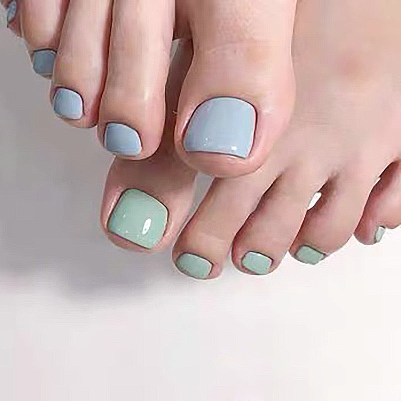 Serenity Spa Short Square Soft Sage Press On Toenails Set with Glossy ...