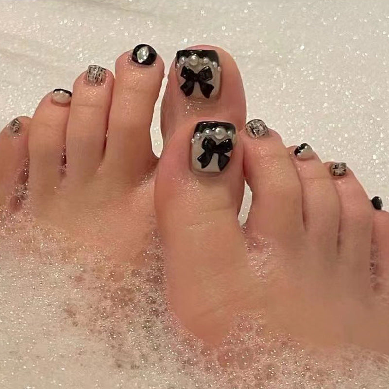 Dark Princess Bow Black Press On Toenails – RainyRoses