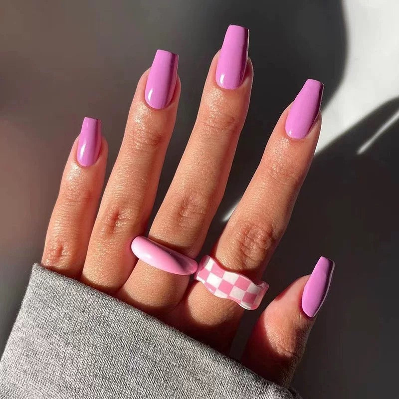 Shut Down Medium Coffin Pink Everyday Press On Nails – RainyRoses