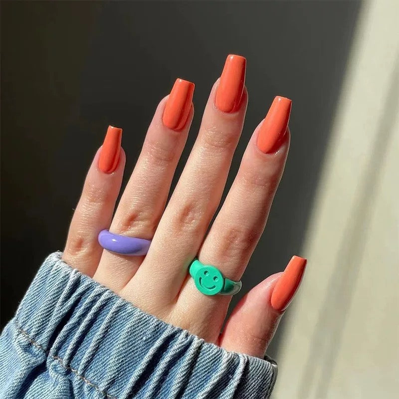 Shut Down Medium Coffin Orange Everyday Press On Nails – RainyRoses