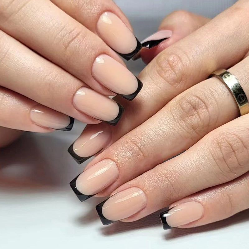 Guilty Pleasure Short Square Beige French Tips Press On Nails – RainyRoses