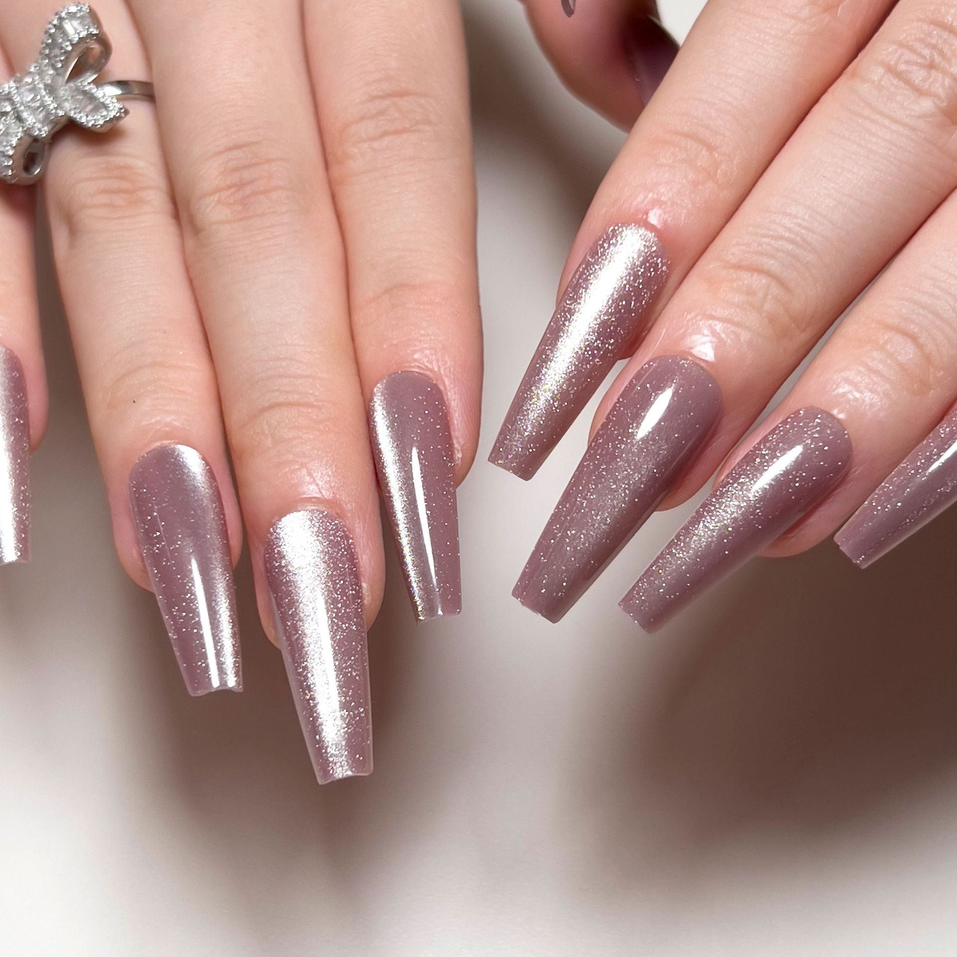 Path To Space Long Coffin Pink Glossy Press On Nails – RainyRoses
