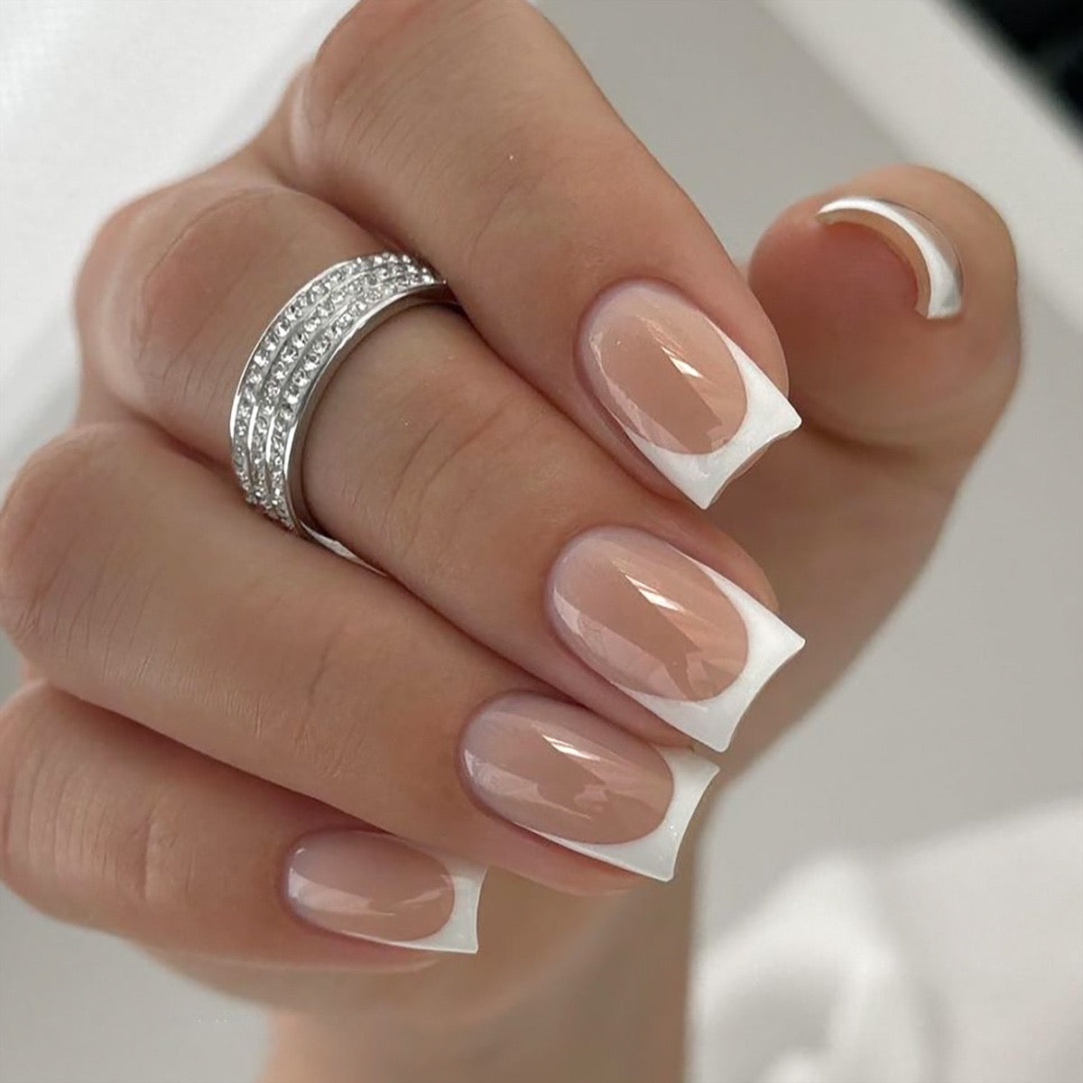 Big Slice Medium Square White French Tips Press On Nails – RainyRoses
