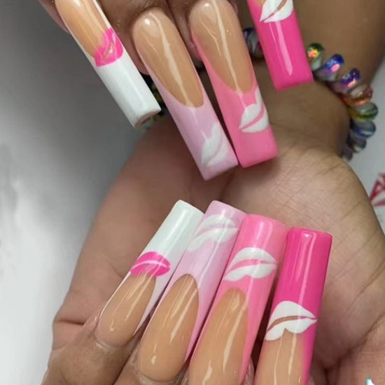 Kiss Me More Long Square Pink Bold Press On Nails – RainyRoses