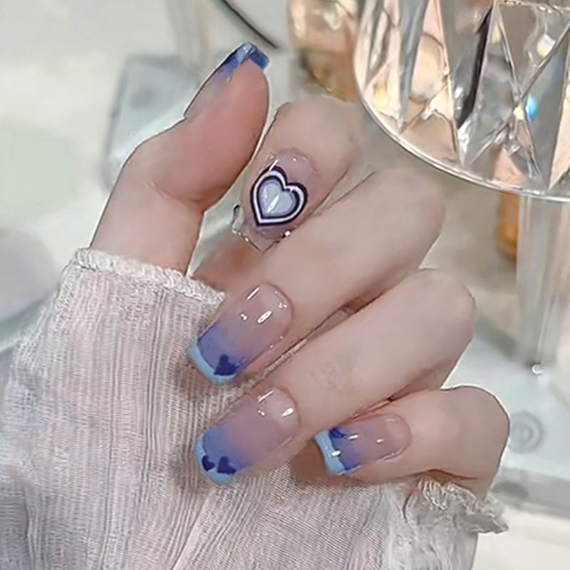 Romantic Blue Rendezvous Medium Square Translucent Blue Press On Nails ...
