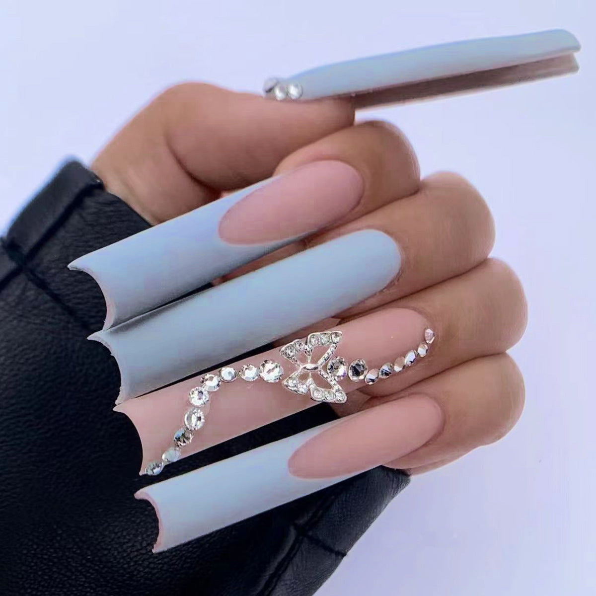 Prefer To Slay Long Square Blue Studded Press On Nails – RainyRoses
