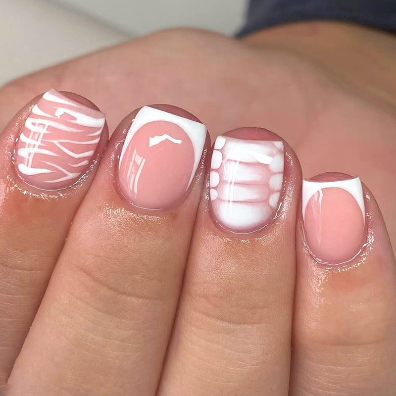 Matching Short Square White Animal Pattern Press On Nails – RainyRoses