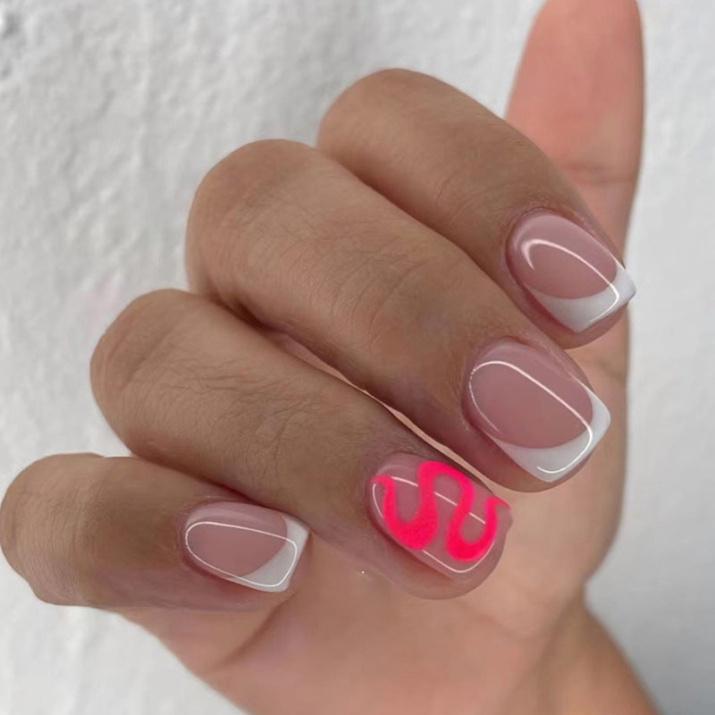 Squiggle Short Square White French Tips Press On Nails – RainyRoses