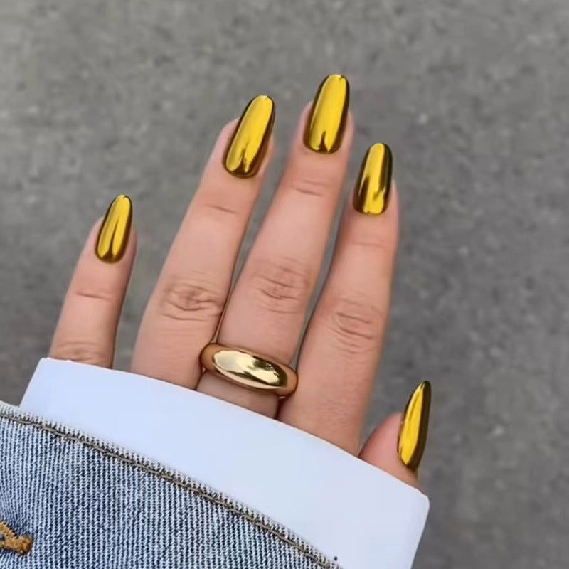 Bang For Your Buck Medium Oval Gold Glossy Press On Nails – RainyRoses