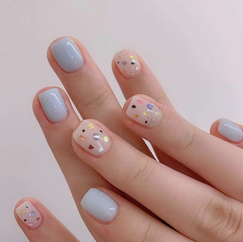 Shapes And More Short Square Blue Abstract Press On Nails – RainyRoses