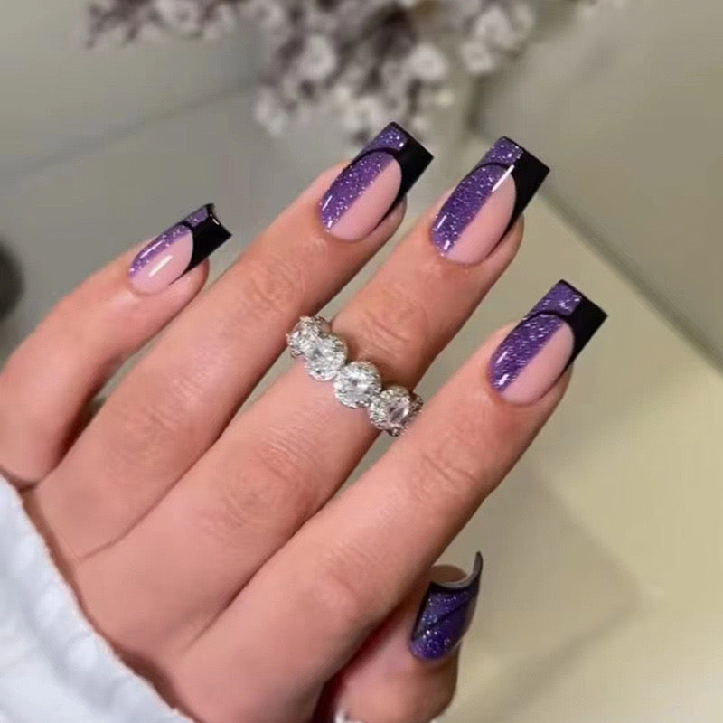 Beat It Up Medium Square Purple Geometric Press On Nails – RainyRoses