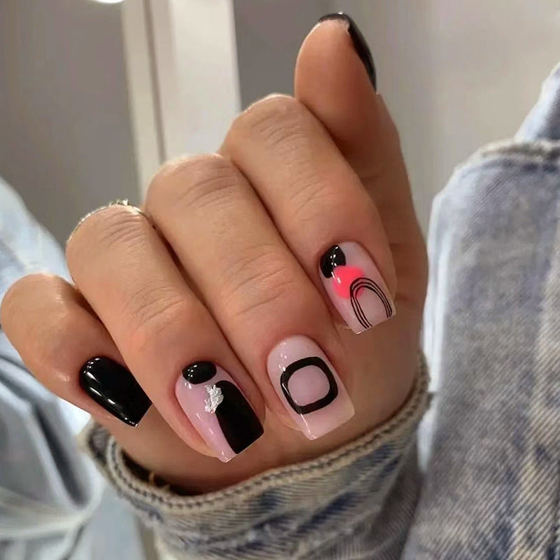 The Story Short Square Black Abstract Press On Nails – RainyRoses