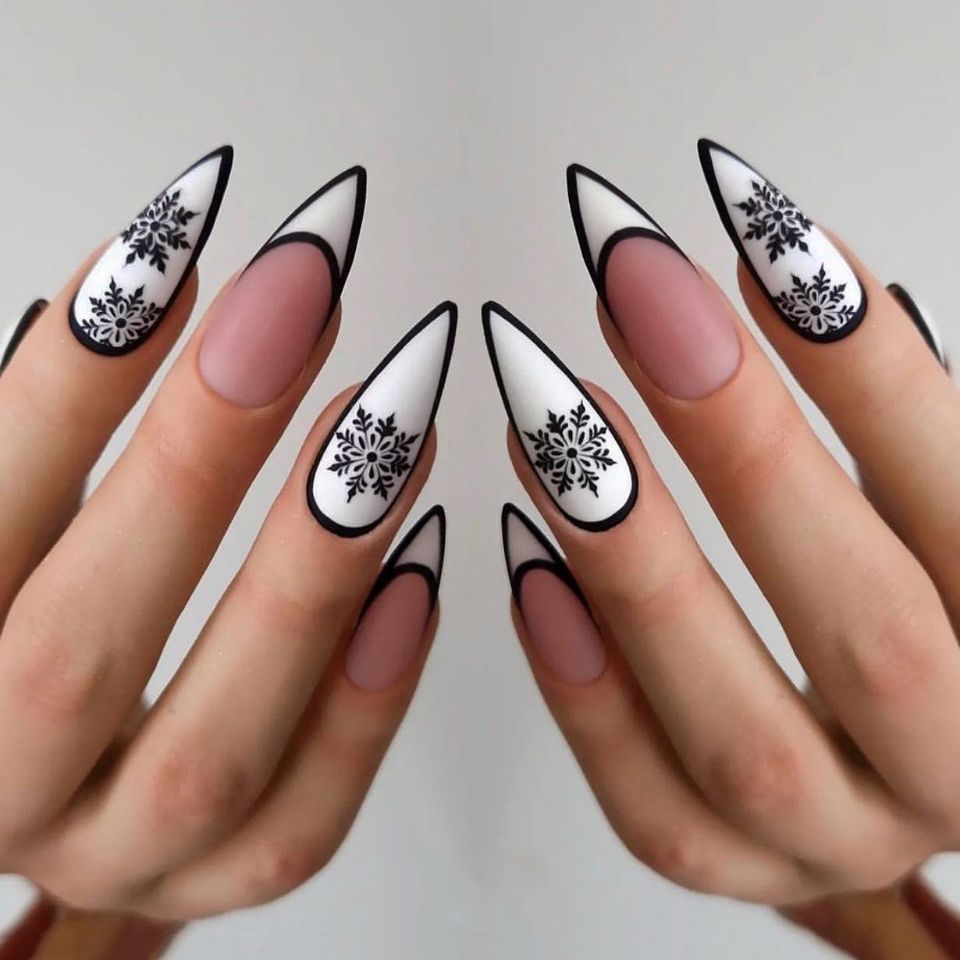 Snow Stuff Medium Stiletto White Winter Press On Nails – RainyRoses
