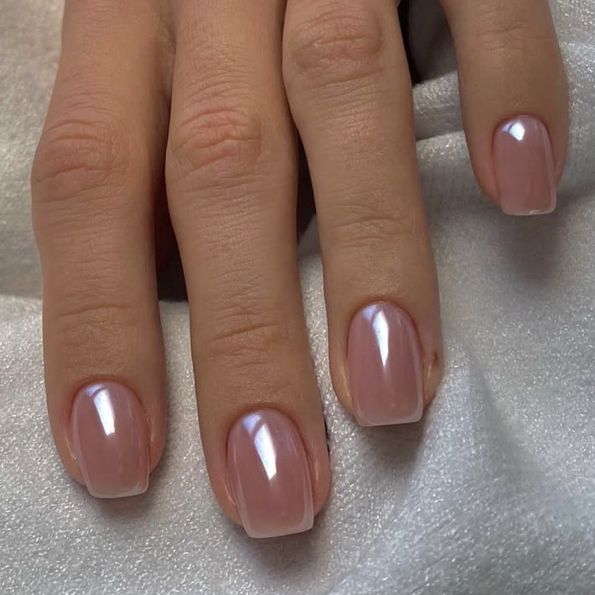 Natural Elegance Short Square Beige Press On Nails with Subtle Sheen F ...