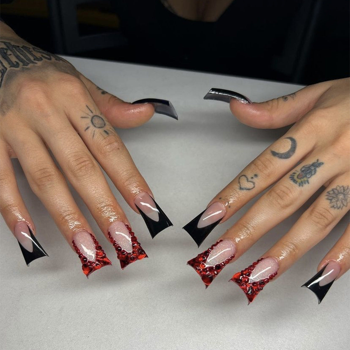 Vampiress Edge Extra Long Stiletto Press On Nail Set, Sheer Beige with ...