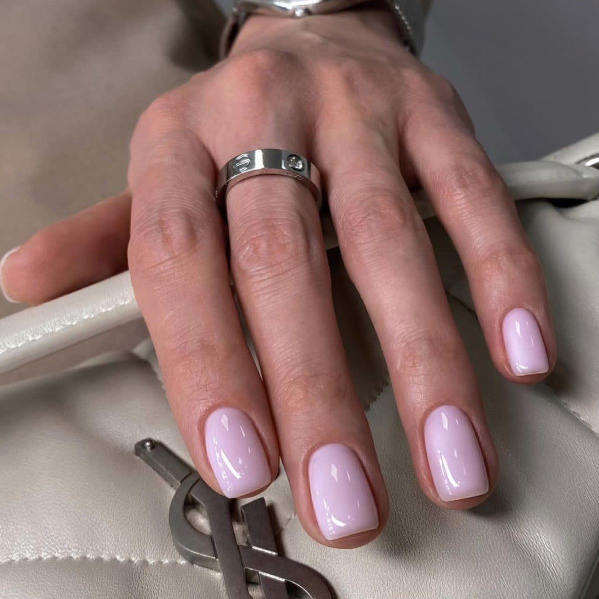 Sophisticated Sheen Short Square Soft Lilac Press On Nail Set with Hig ...