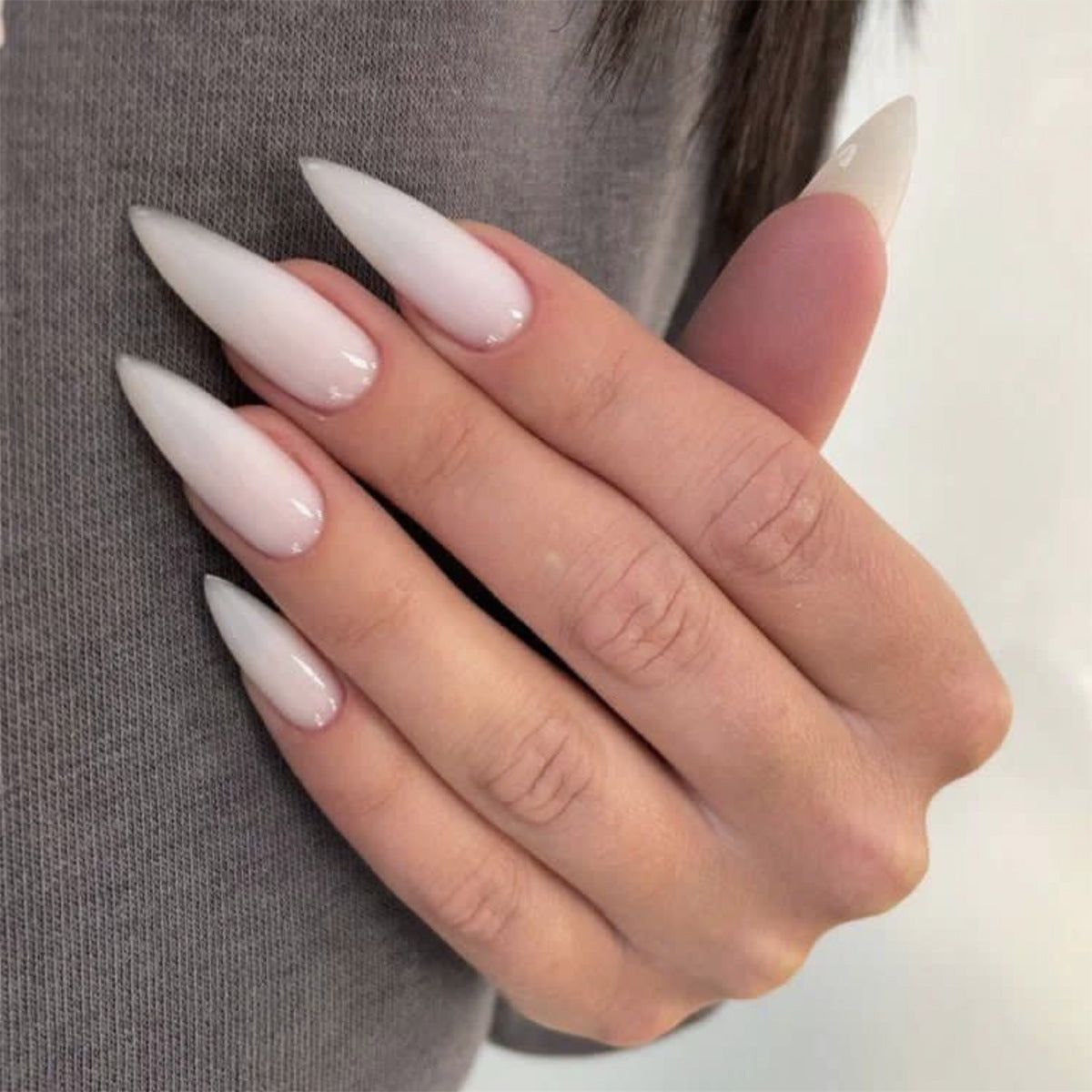 Ethereal Edge Extra Long Stiletto Milky White Press On Nail Set ...