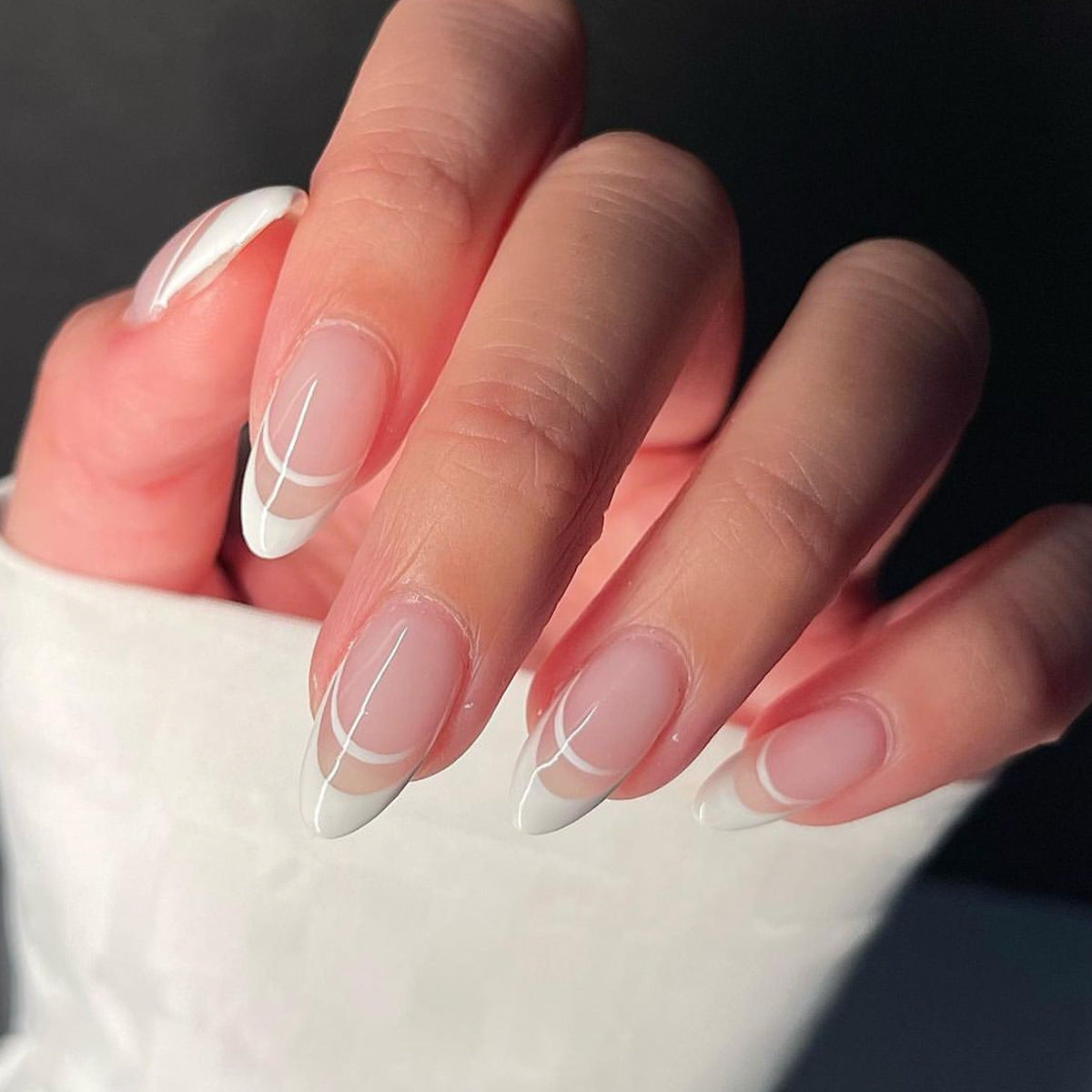 Elegant Affair: Medium Length Almond Transparent Press-On Nails with W ...