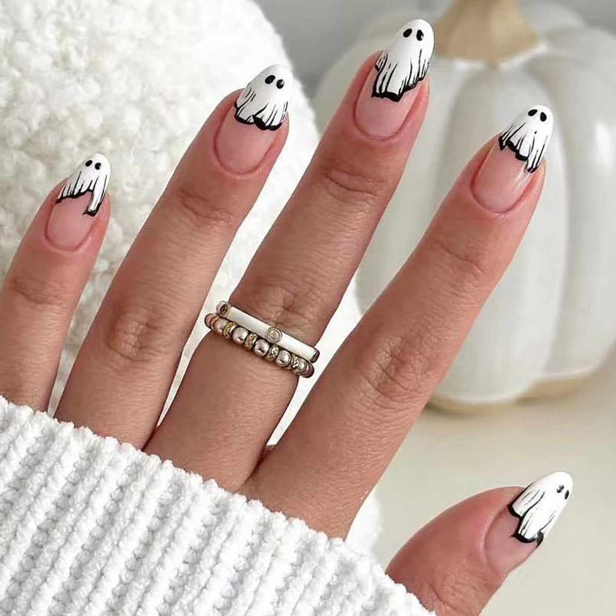 Spectral Charm Medium Almond Transparent Press-On Nails with Playful G ...