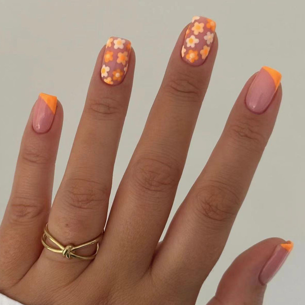 Nesting Short Square Orange Spring Press On Nails – RainyRoses